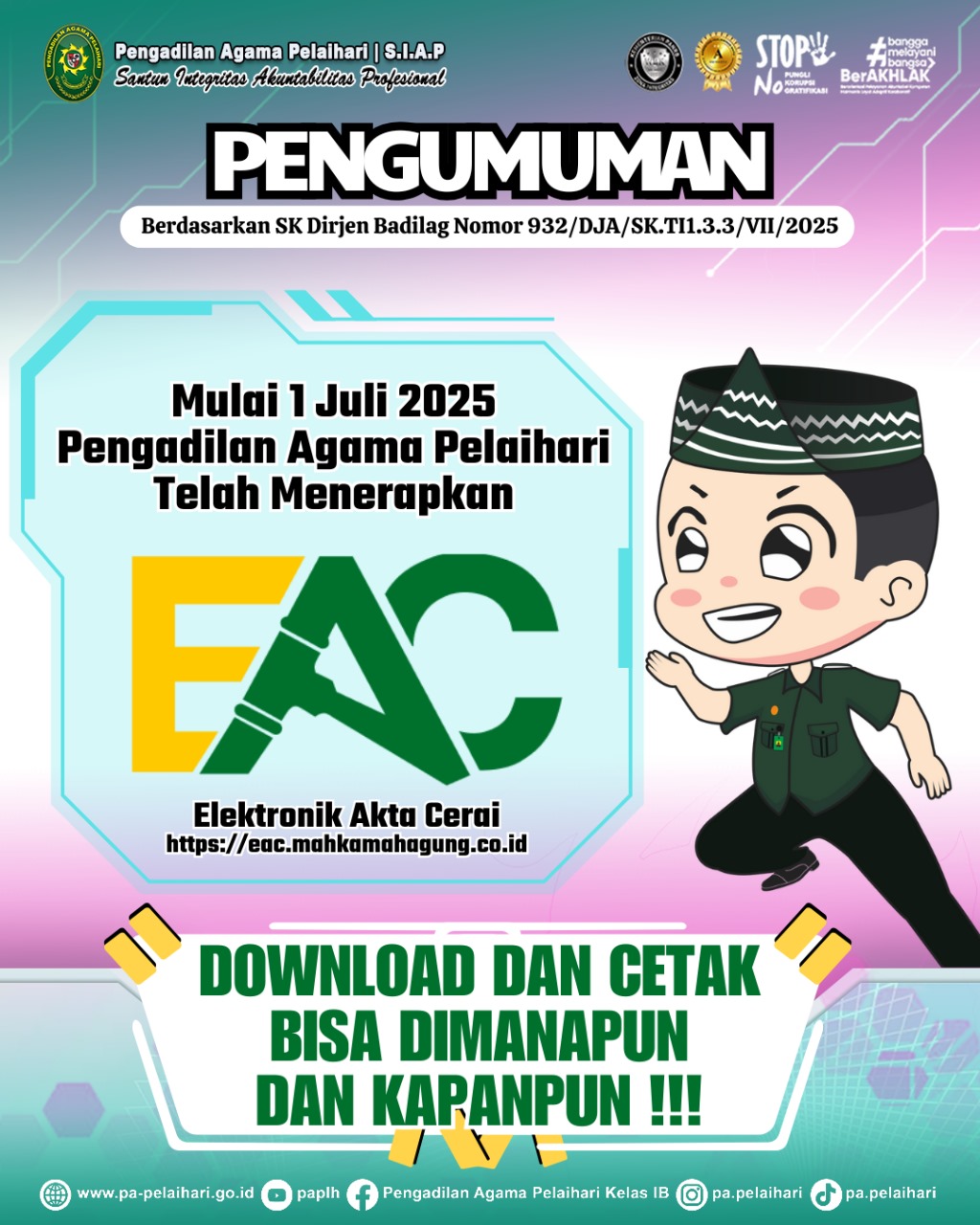 Pengumuman Penerapan EAC (Elektronik Akta Cerai)